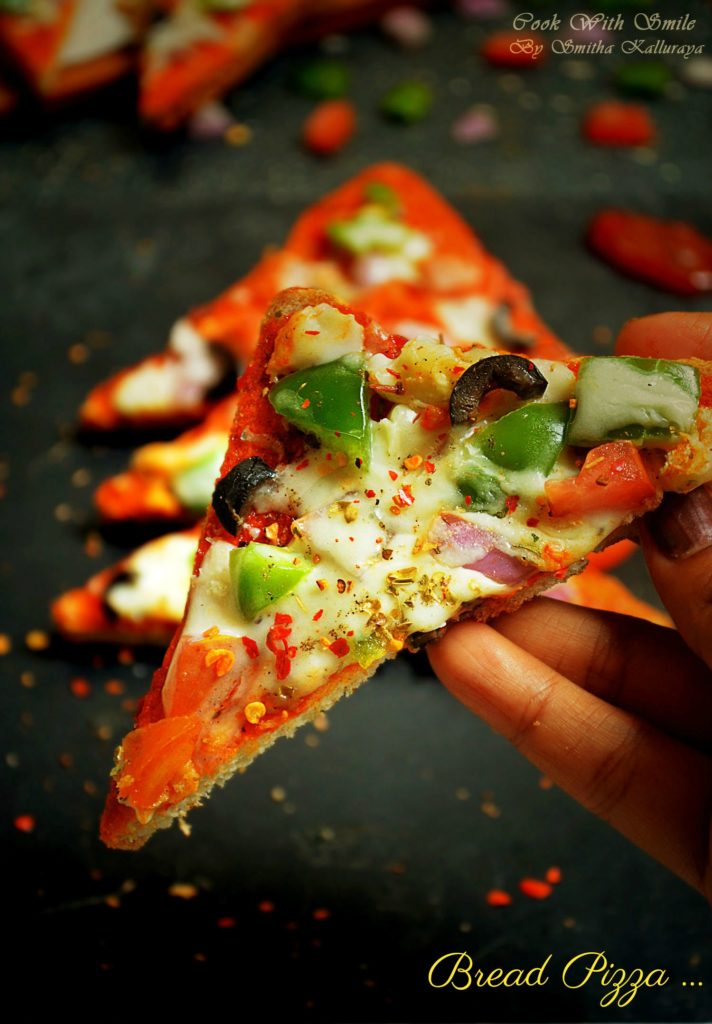 BREAD PIZZA RECIPE / EASY VEG BREAD PIZZA RECIPE - STOVE TOP AND OVEN ...