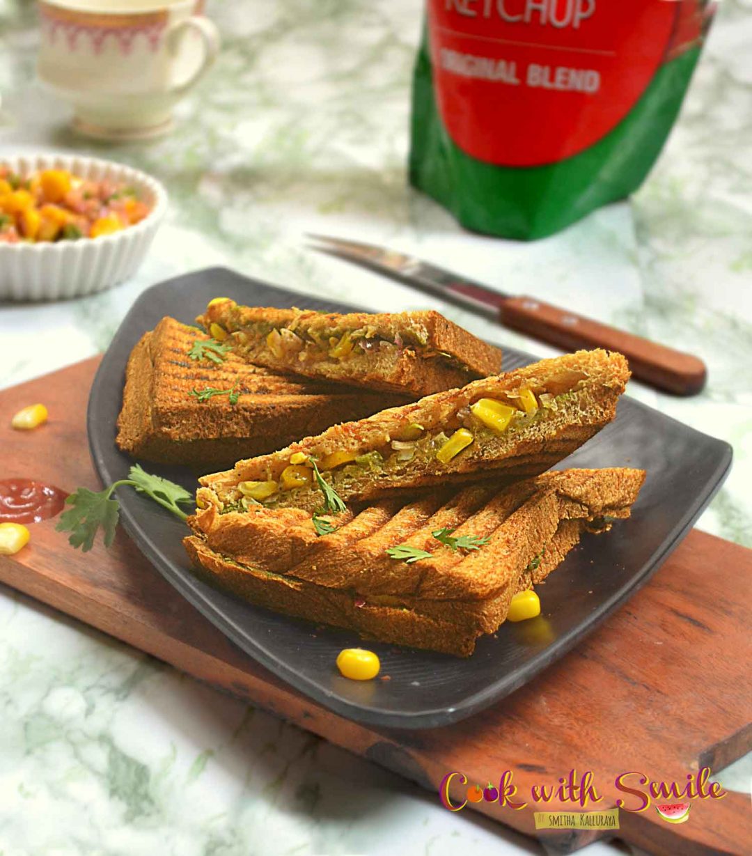 CORN CHEESE SANDWICH RECIPE | EASY CORN SANDWICH RECIPE - Cook with Smile