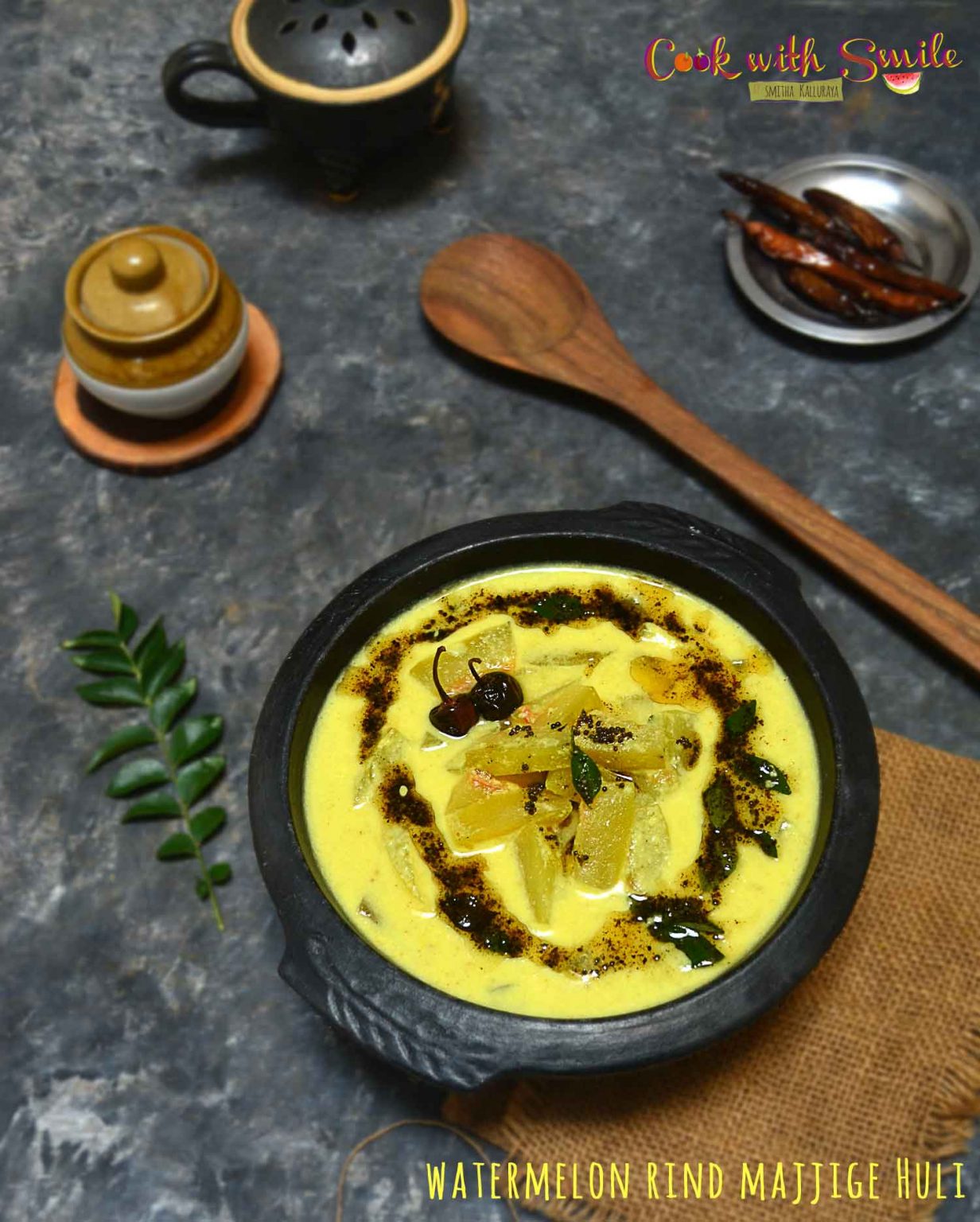 WATERMELON RIND MAJJIGE HULI / WATERMELON YOGHURT CURRY - Cook with Smile