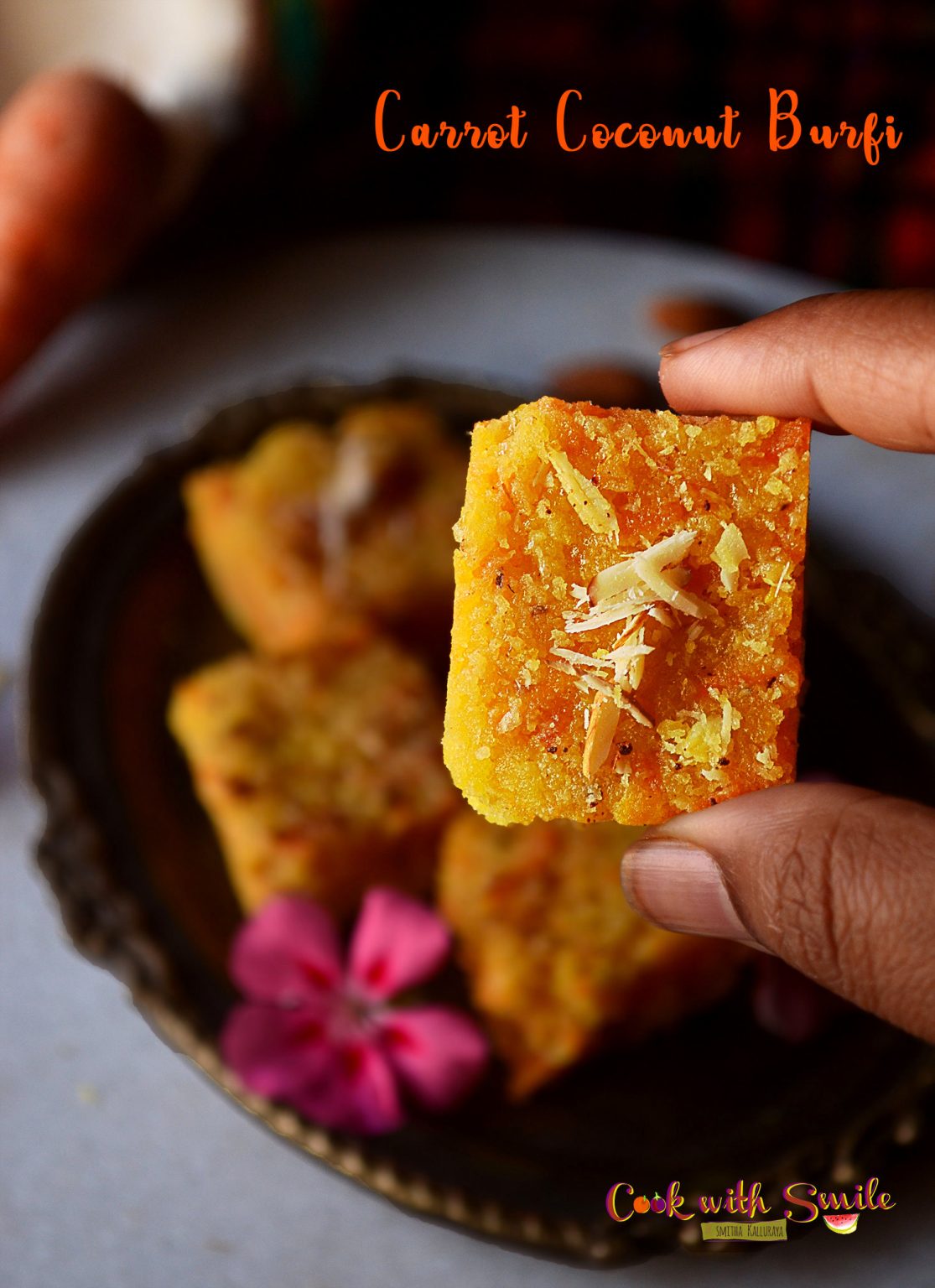 CARROT BURFI / CARROT COCONUT BURFI / GAJAR KI BARFI - Cook with Smile