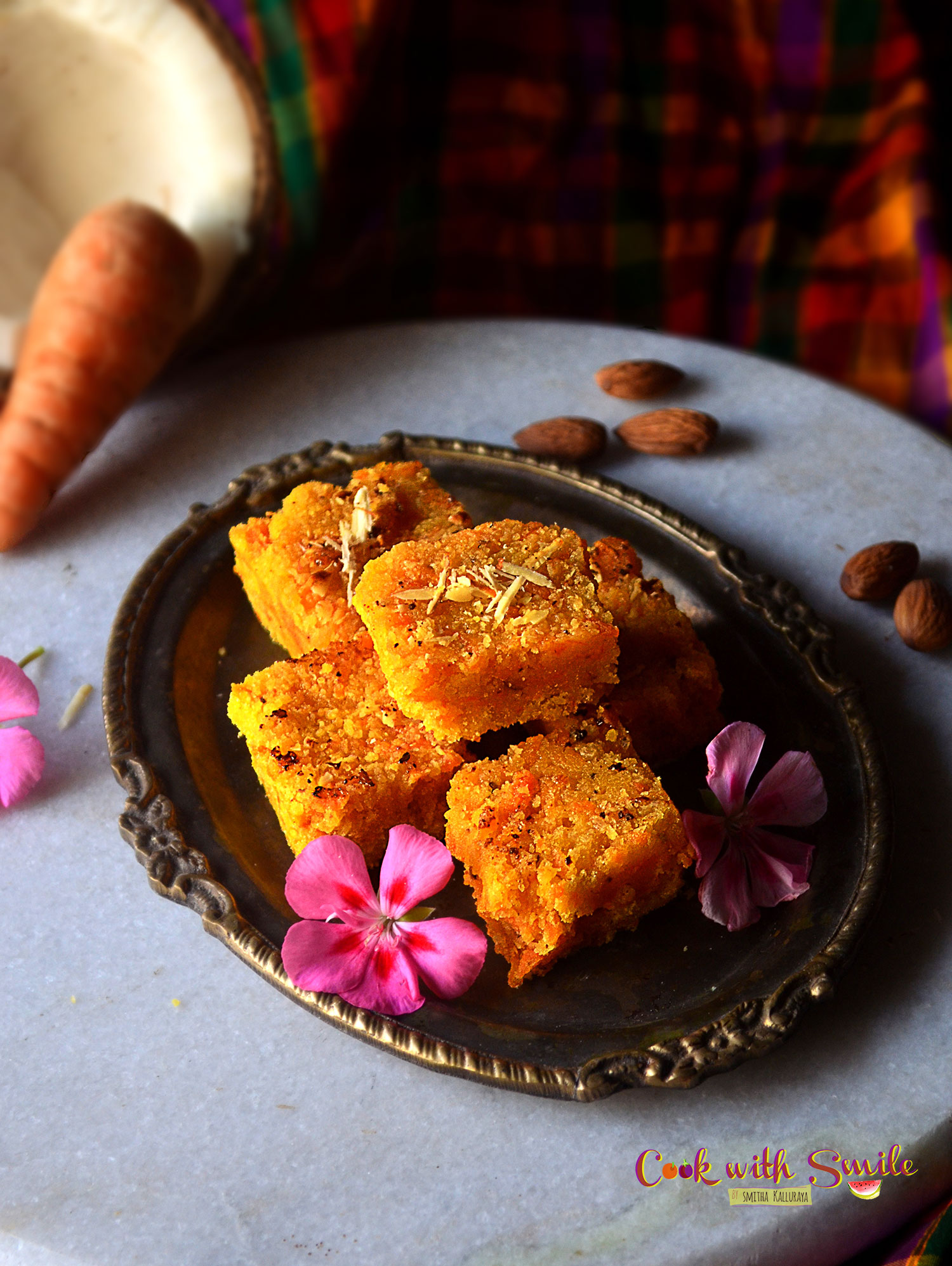 CARROT BURFI / CARROT COCONUT BURFI / GAJAR KI BARFI - Cook with Smile